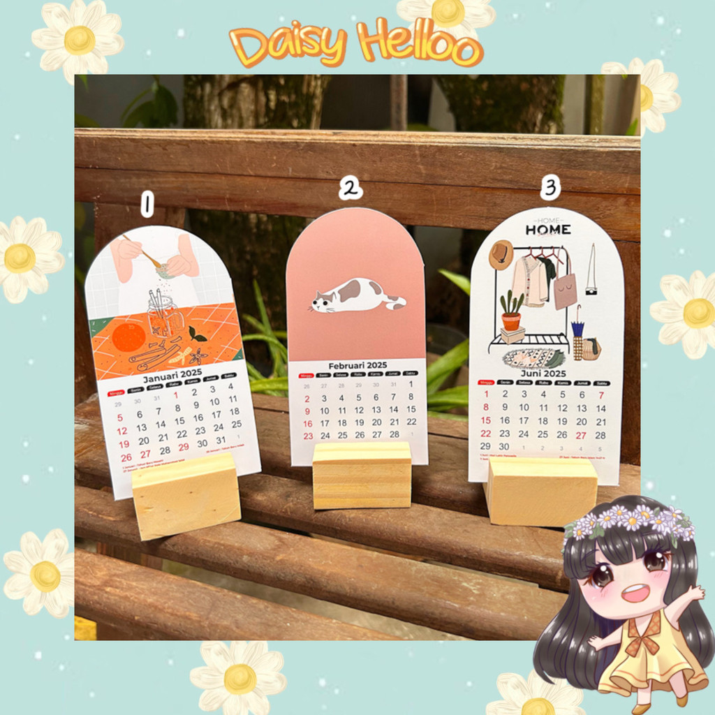 Jual Kalender Standing Kayu Kecil 2025 Karakter Cook Cat Home Aesthetic ...