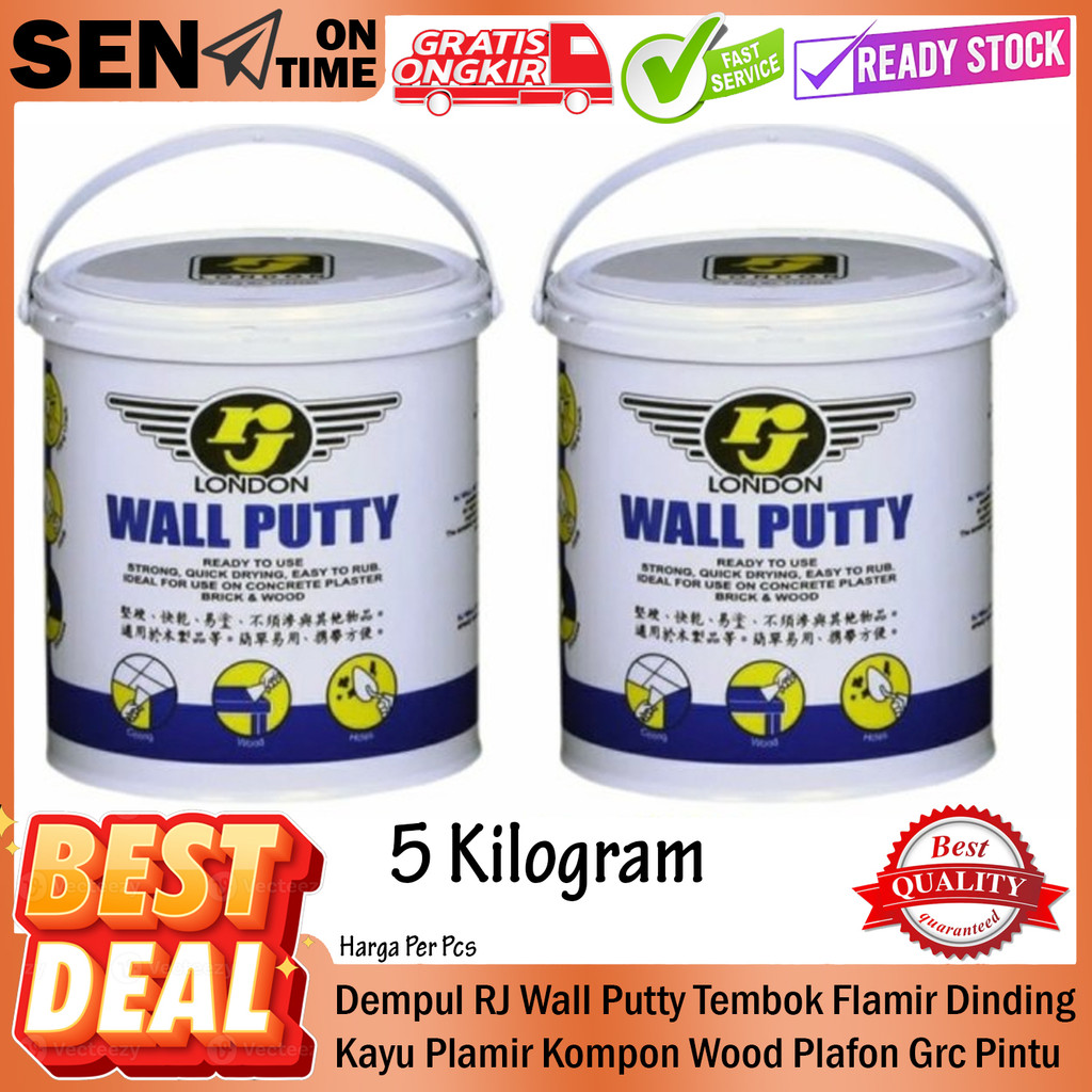 Jual Kompon Wood Plafon Dempul Rj Wall Putty 5 kg Kilogram Tembok ...