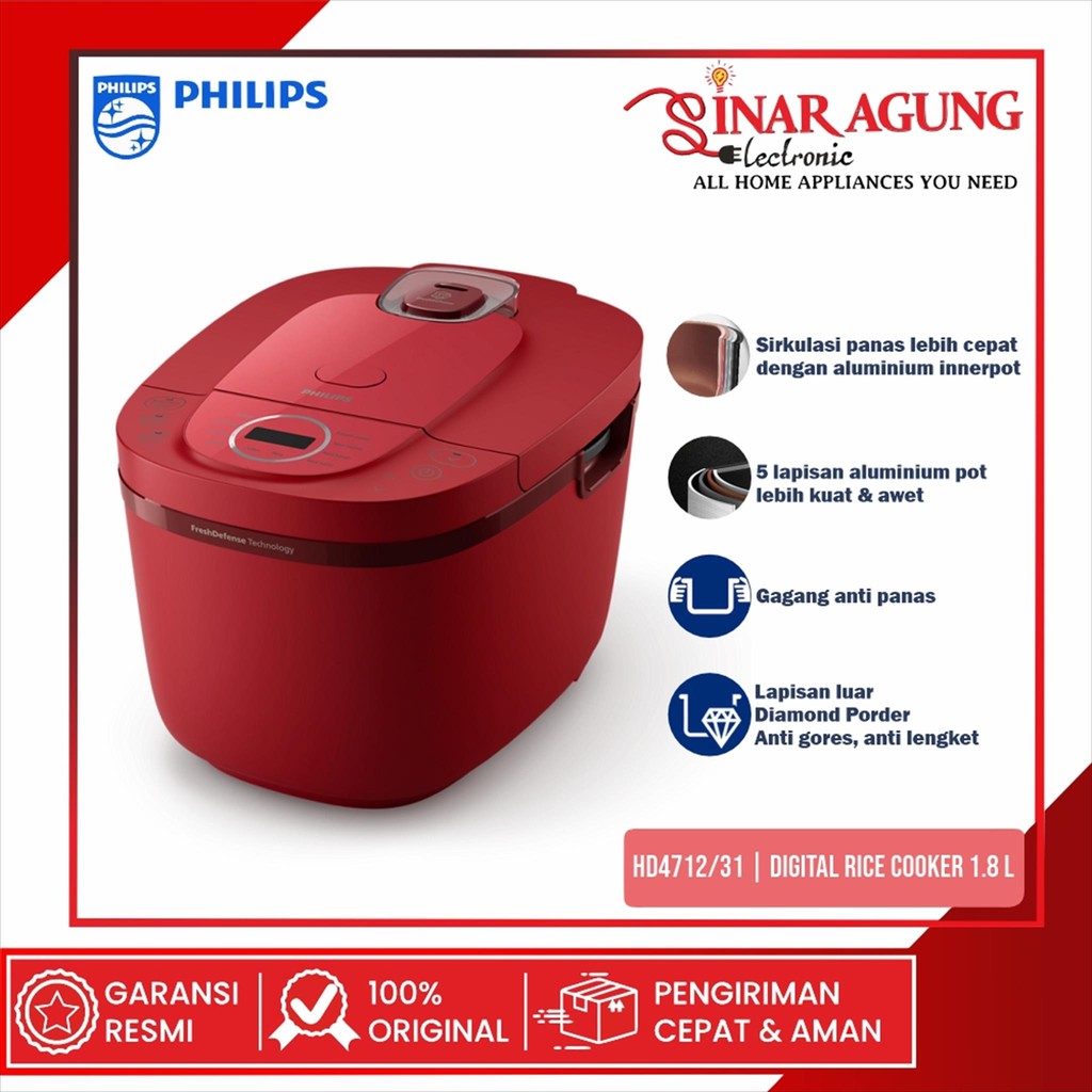 Jual PHILIPS HD4712/31 / HD4712 RED DIGITAL RICE COOKER 1.8 L ANTI ...