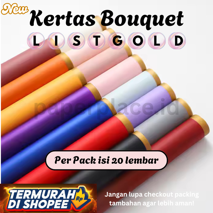 Jual [TERMURAH] 20 LEMBAR KERTAS LIST GOLD PER PACK UNTUK BUKET BUNGA ...