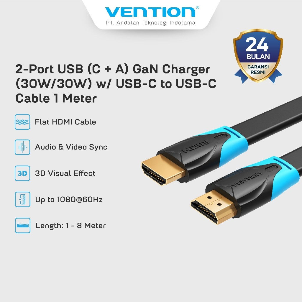 Jual Vention Flat HDMI Cable Universal 4K 60Hz HDR ARC 1M 1.5M 2M 3M 5M - VAA-B02 | Shopee Indonesia