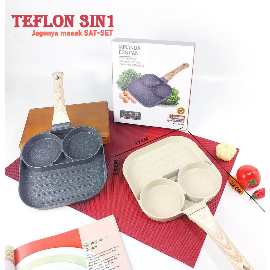 Jual HM - Teflon Egg Pan 3in1 ANTI LENGKET Panci Grill Steak Daging ...
