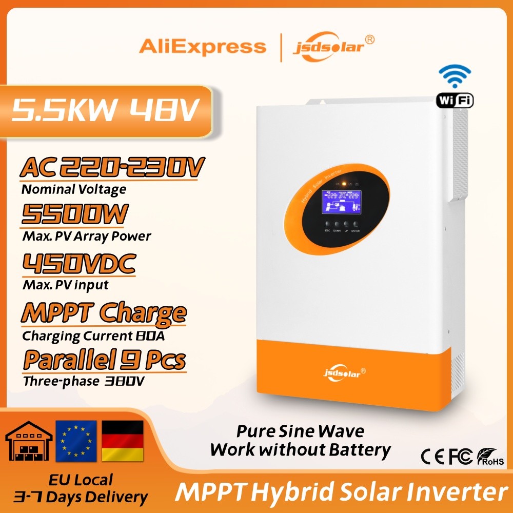 Jual jsdsolar 5.5KW Hybrid Solar Inverter 48V Battery to 230VAC MPPT Solar Charger Solar ...