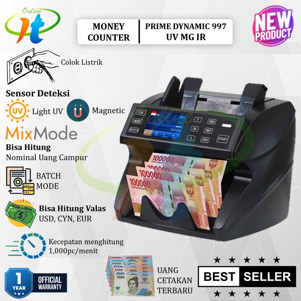 Jual Mesin Hitung Uang Mix Rupiah dan Valas USD Euro CNY Prime Dynamic ...