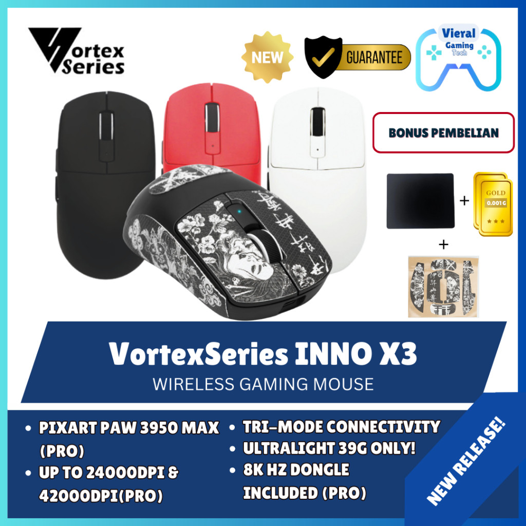 Jual Vortexseries Vortex Inno X3 / Inno X3 Pro Wireless Mouse Gaming Tri Connection Ultralight ...