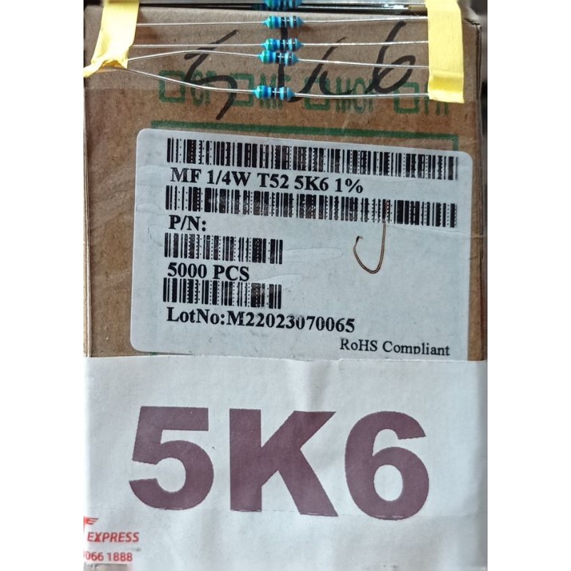Jual Resistor Metal 5K6 1/4Watt MF 1/4W T52-5K6-1% Resistor Taiwan ...
