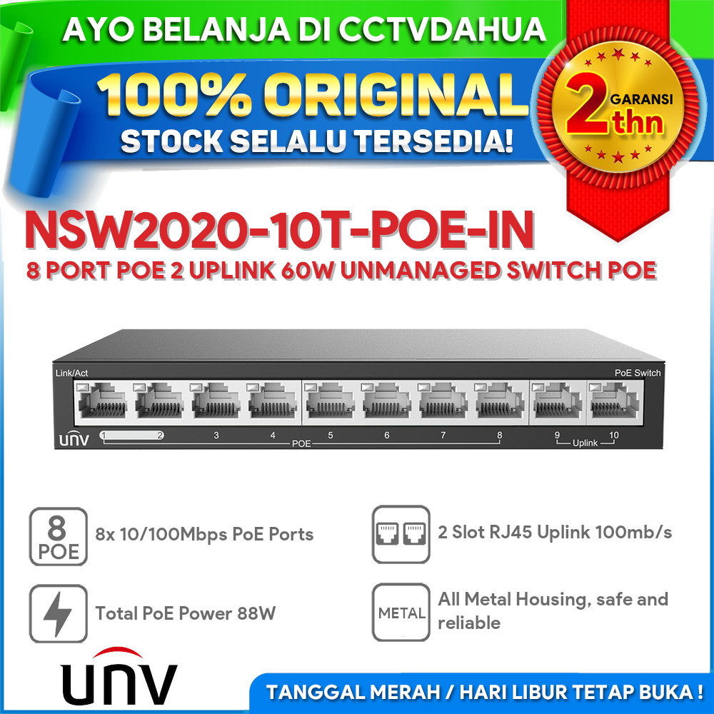 Jual UNV NSW2020-10T-POE-IN 8 PORT POE 2 UPLINK 60W UNMANAGED SWITCH ...