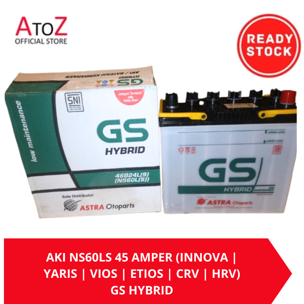 Jual AKI NS60LS 45 AMPER (INNOVA | YARIS | VIOS | ETIOS | CRV | HRV) GS HYBRID | Shopee Indonesia