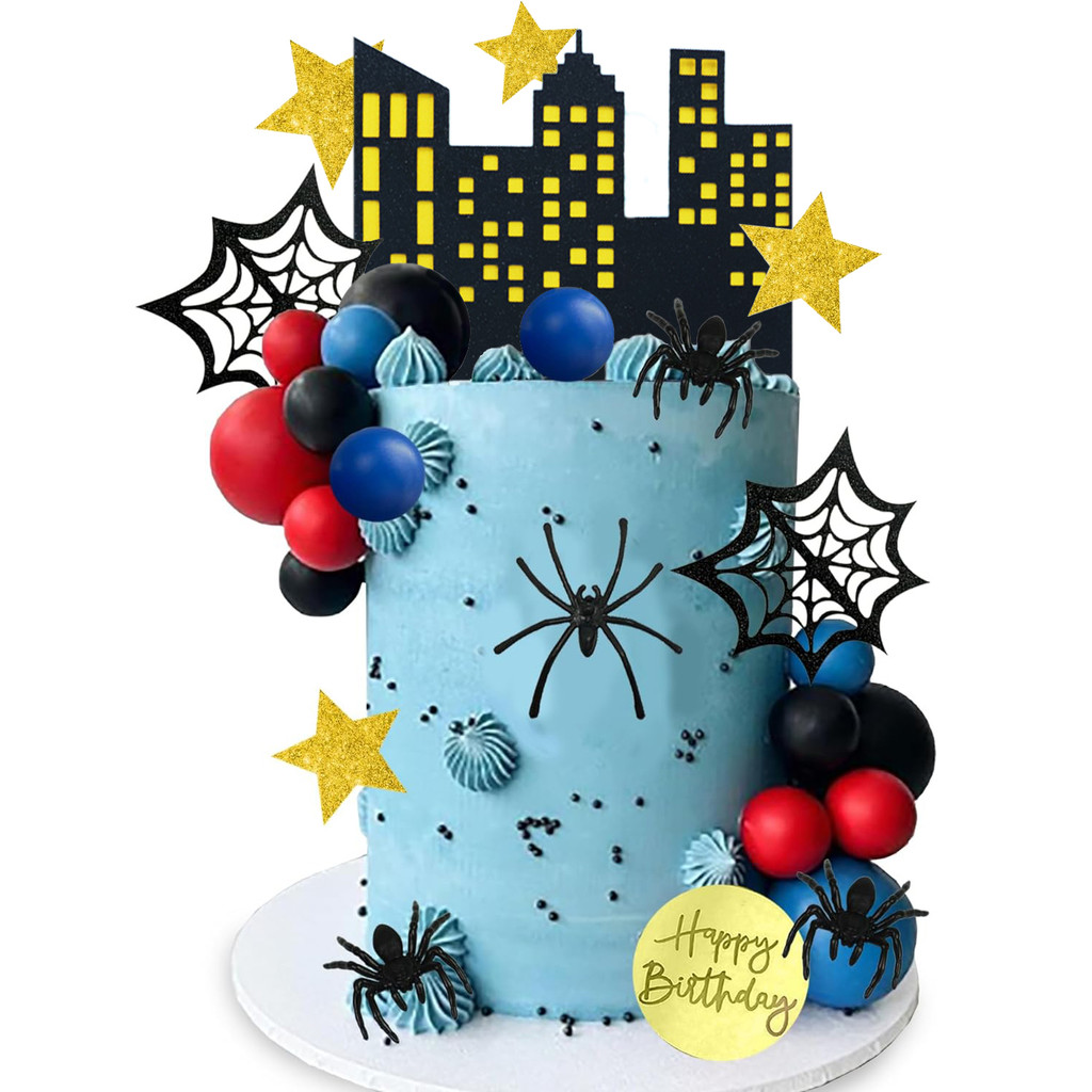 Jual Spider Cake Topper with Black Red and Blue Balls Spiders Webs ...