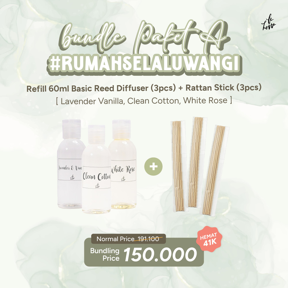 Jual RUMAH SELALU WANGI (3 pcs refill basic reed diffuser 60ml + 15 pcs rattan stick) | Shopee ...