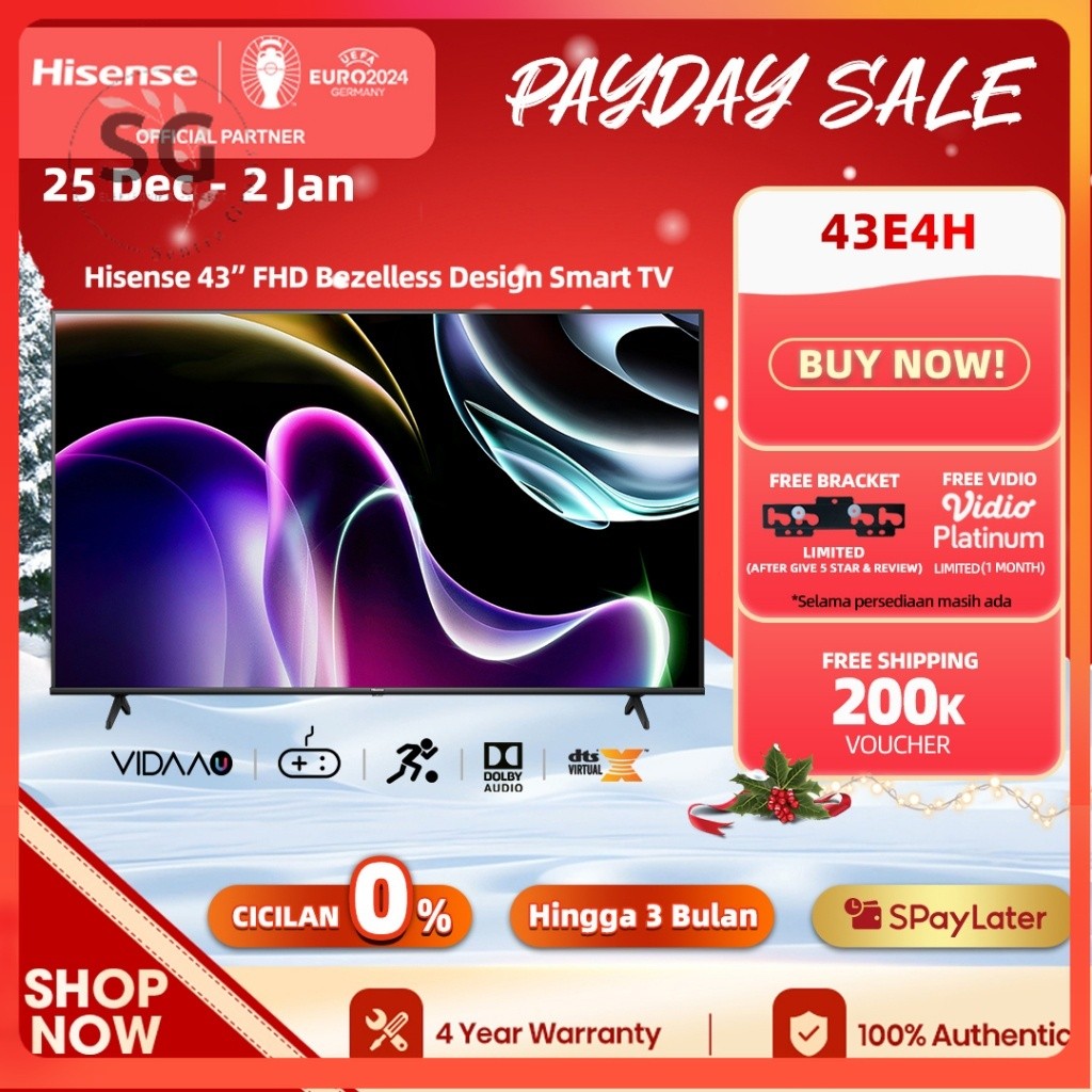 Jual Hisense 43" FHD Vidaa Smart TV - Bezelless Design-Dolby Audio- Youtube/Netflix/Prime video ...