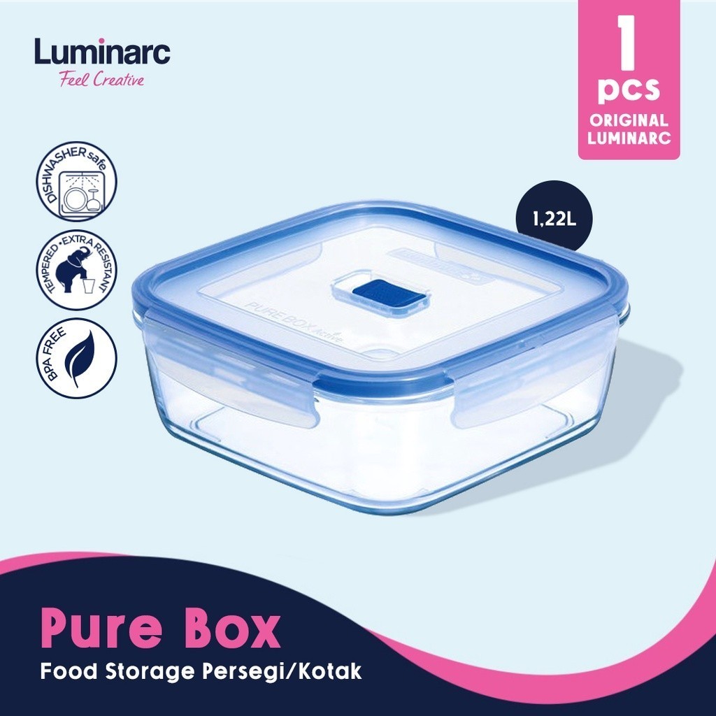 Jual Luminarc Pure Box/Tempat Makan Kaca Kotak 1,22L - 1Pcs | Shopee ...