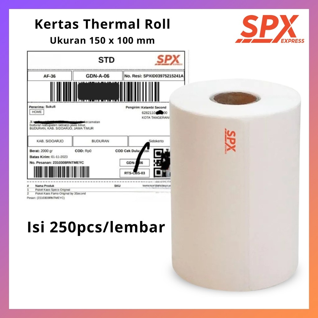 Jual Kertas Thermal Roll 250 Lembar Ukuran A6 120mm 150mm Kertas Label Printer SPX Isi 250 Pcs ...
