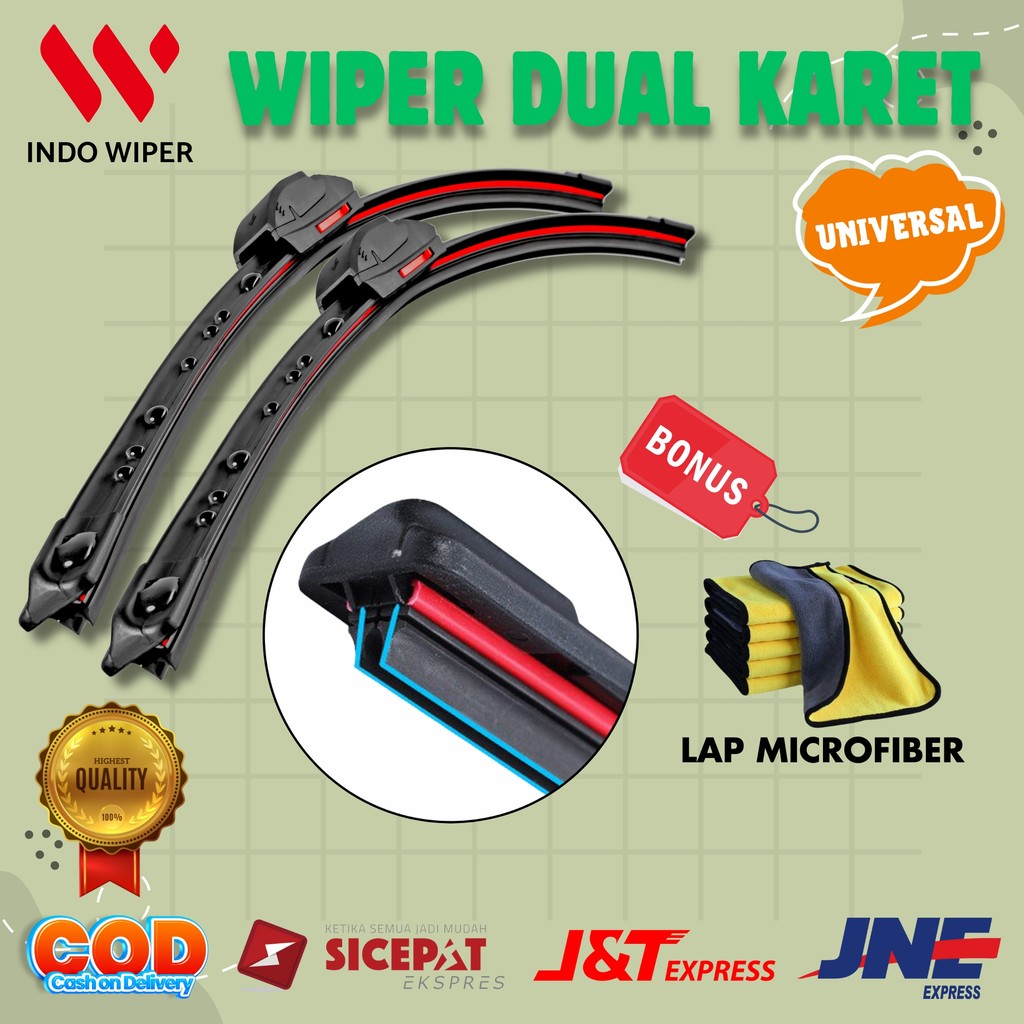 Jual Wiper Double Blade 2 Lapis Karet Kaca Mobil Frameless Model Dual Blade Tanpa Rangka Besi ...