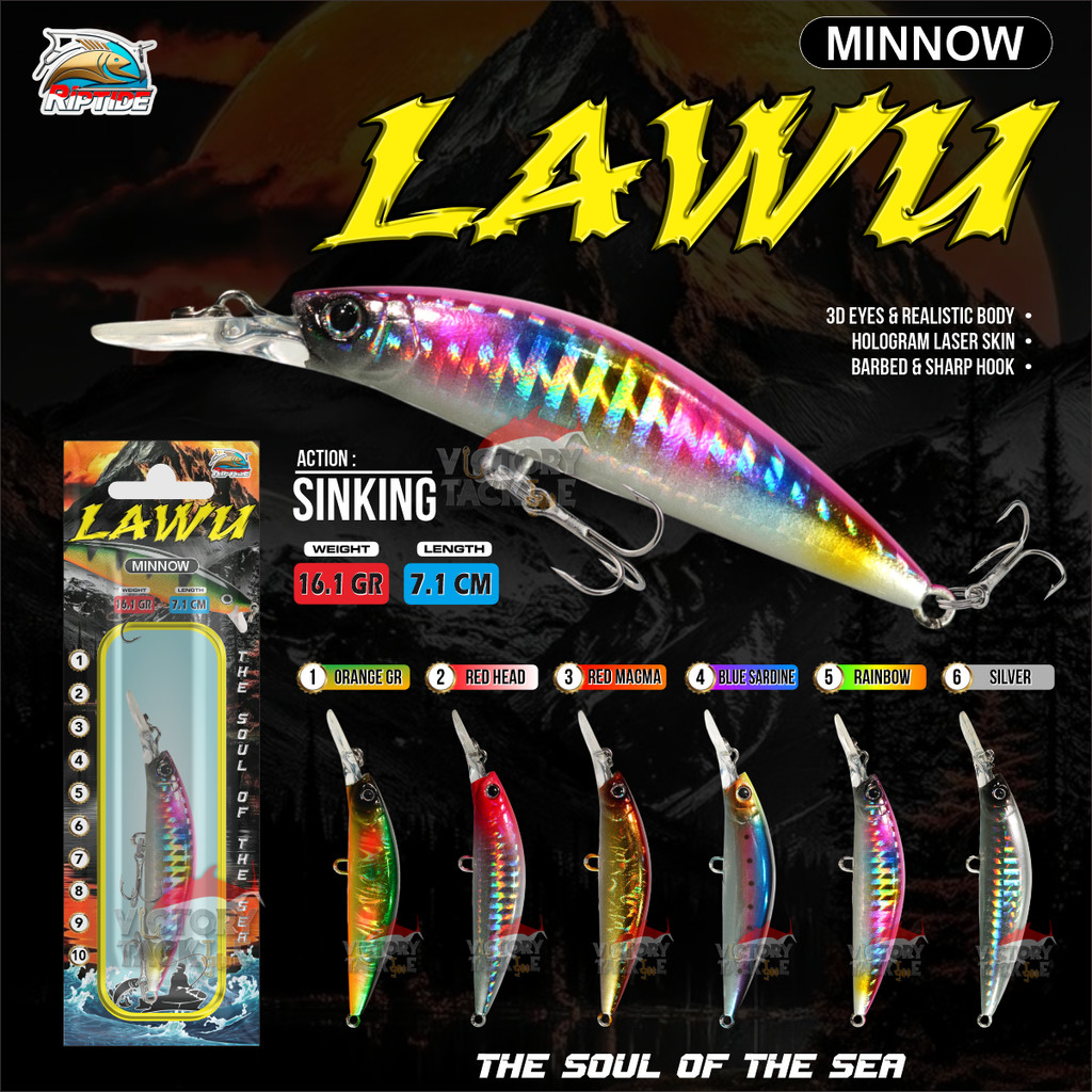 Jual UMPAN PANCING LURE MINNOW Riptide LAWU Minnow Sinking Lure 7.1 CM ...