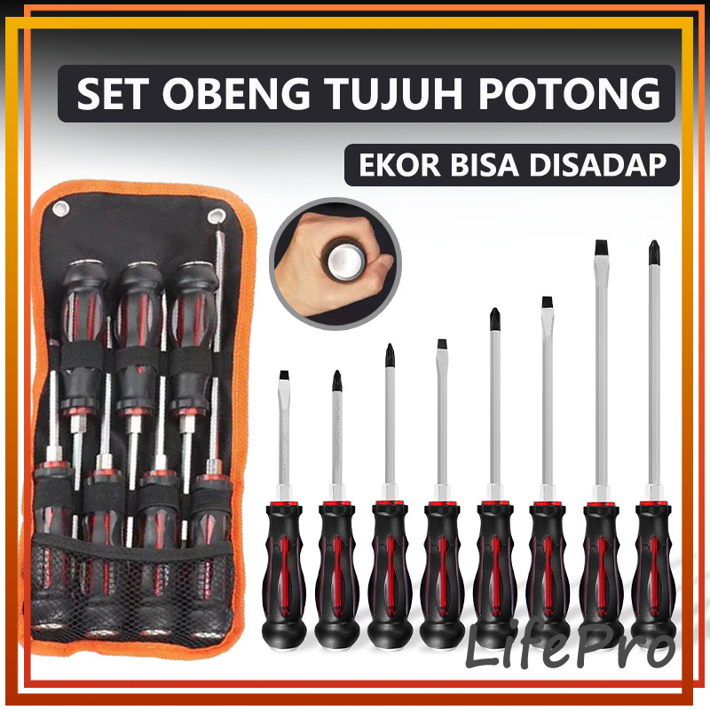 Jual Obeng Set 7Pcs / Obeng Tembus / Obeng Magnet Min Dan Plus / Tip ...
