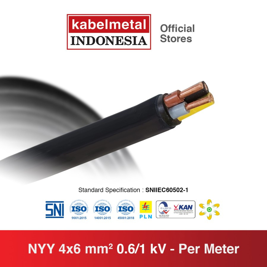 Jual Kabelmetal Indonesia - Kabel NYY 4x6 mm Per Meter Tufur Outdoor Kawat Hitam KMI SNI ...