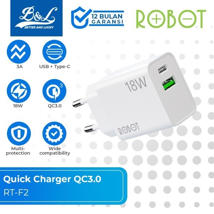 Jual Adaptor Charge ROBOT RT-F2 Quick Charger Handphone QC3.0+PD 18W ...