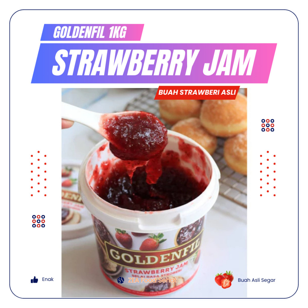 Jual Goldenfil Selai Rasa Strawberry 1kg Strawberi Jam Dari Buah Asli ...