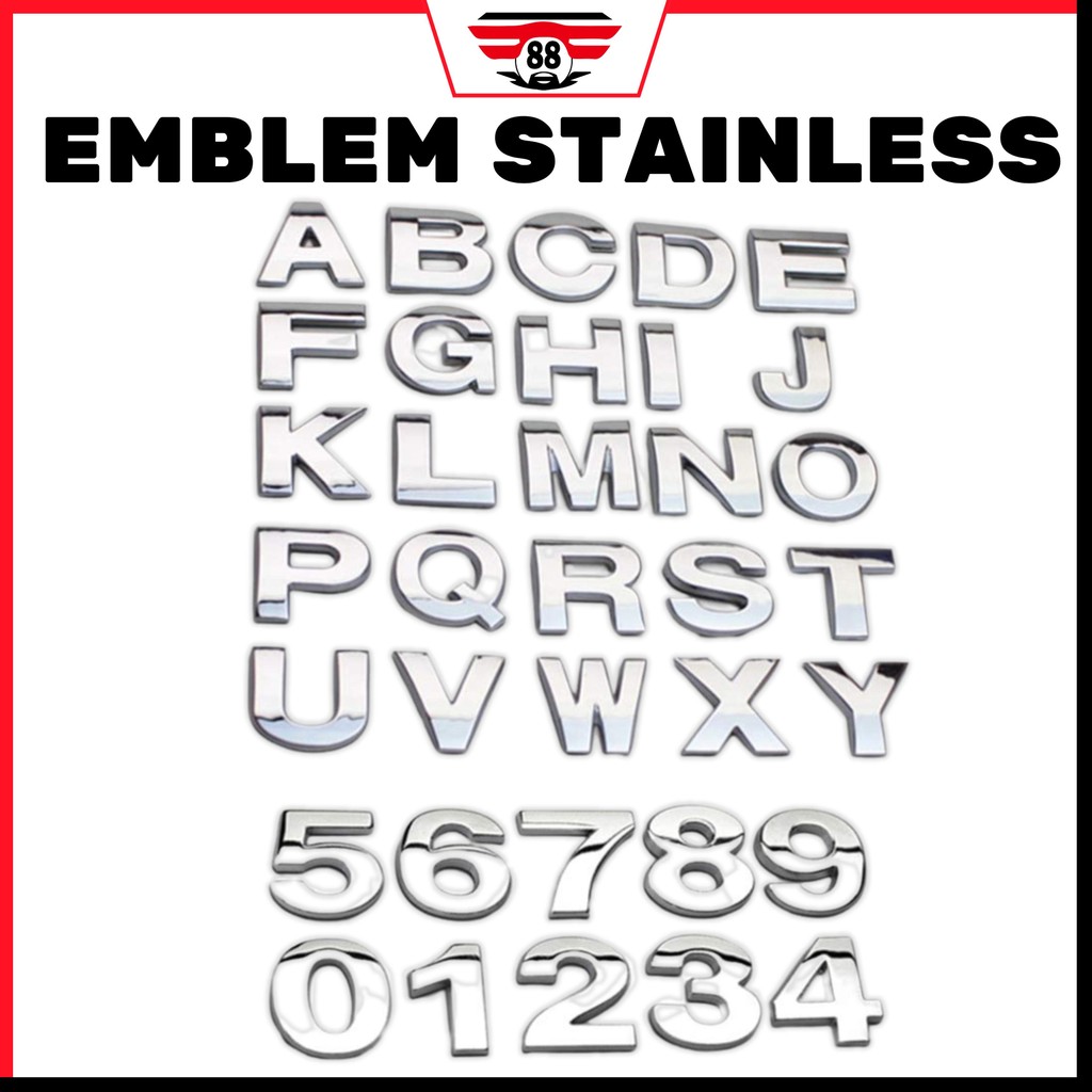 Jual Emblem Abjad Huruf Angka Sticker Stiker Tempel Body Mobil Logo A-Z ...