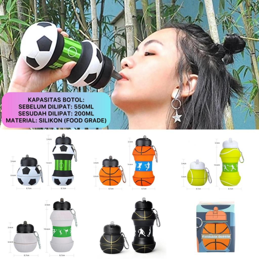 Jual Botol Air Lipat Silikon Portabel Reusable 550ml Bentuk Bola Basket ...