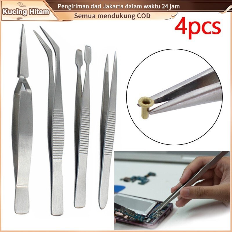 Jual Set 4 Buah Pinset Presisi Pinset Elektronik Tebal Baja Tahan Karat ...