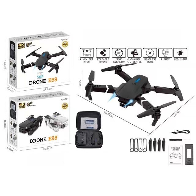 Jual REDFIRE TOYS MAINAN RC DRONE E88 PRO REMOTE CONTROL 2.4GHZ DOUBLE ...