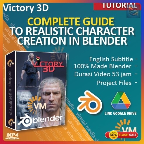 Jual TUTORIAL 3D BLENDER CHARACTER COMPLETE REALISTIC MODEL RETOPOLOGY UV TEXTURE RENDER VICTORY ...