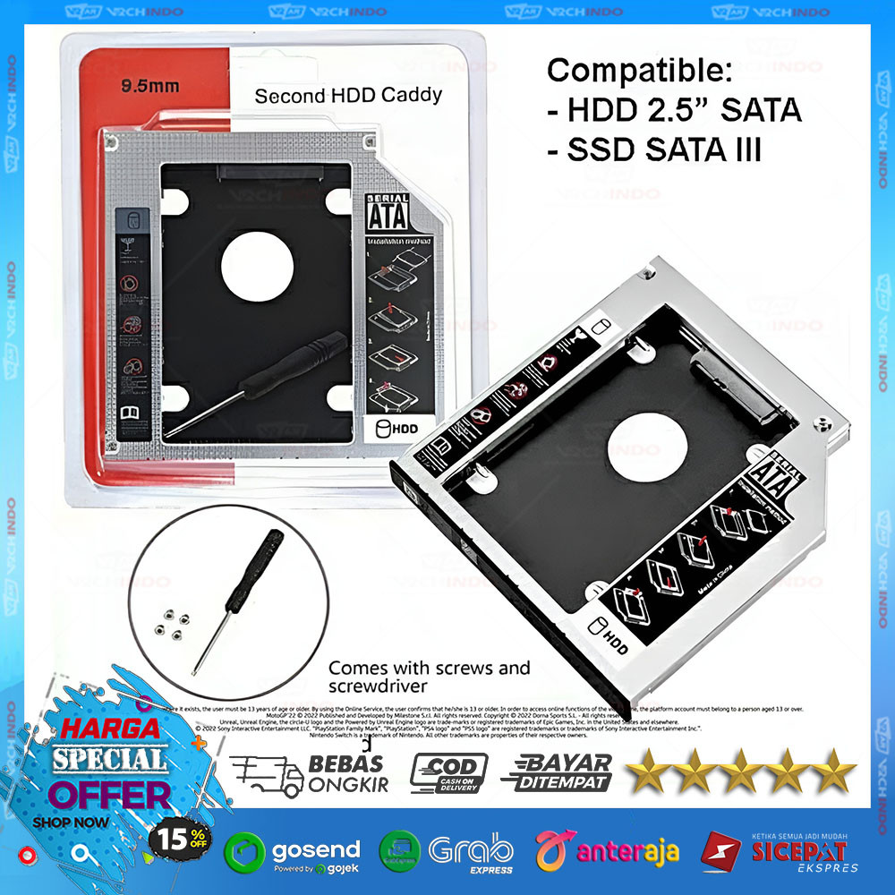 Jual SSD Cady Slim 9.5mm HDD Caddy Laptop / Notebook Tipis 9,5 mm ...