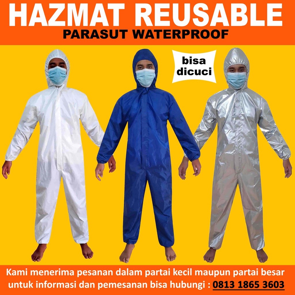 Jual Baju APD / Hazmat Suit Coverall Parasut Waterproof Reusable / Bisa ...