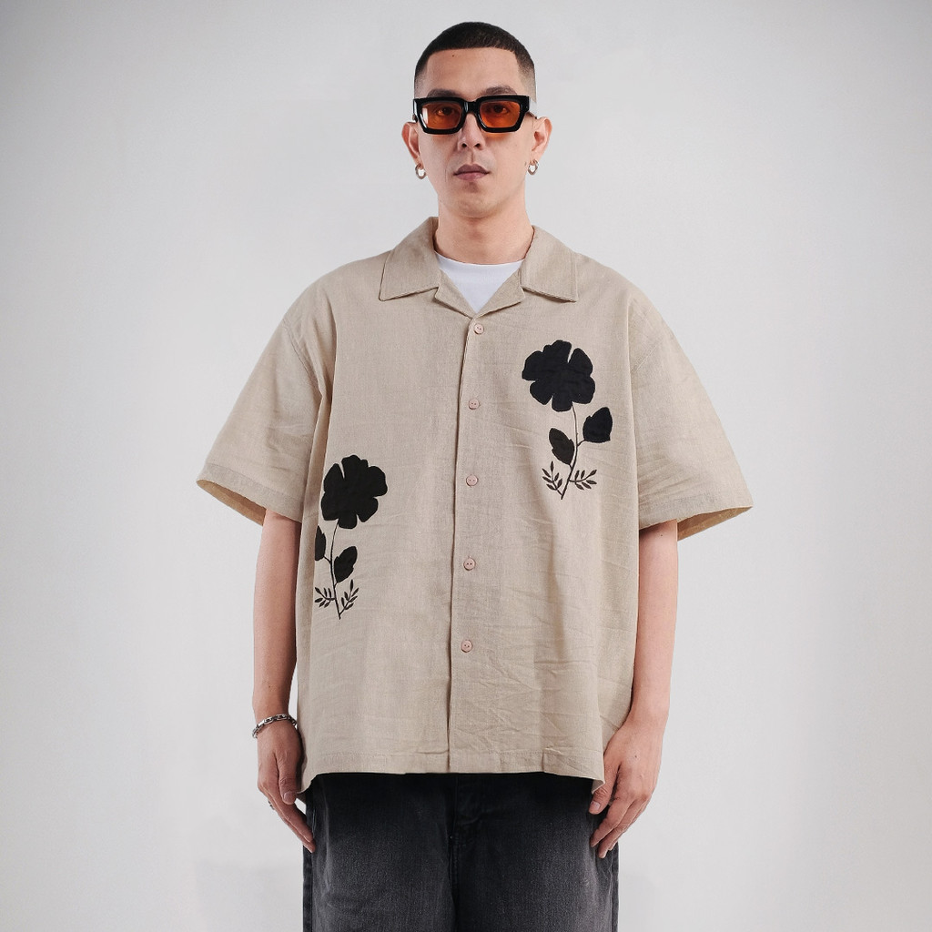 Jual Noforty Project Oversize Short Shirt Linen Nola Beige | Shopee ...