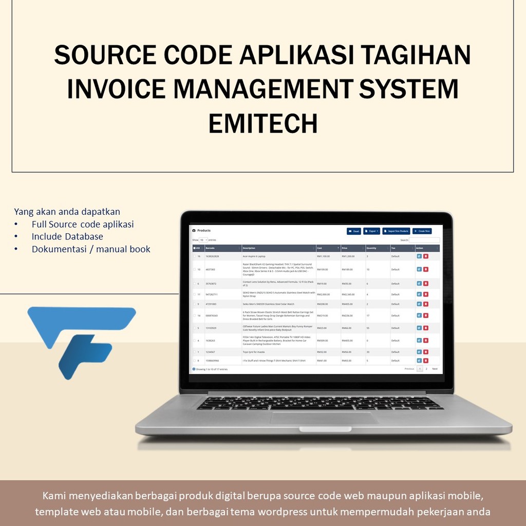 Jual SOURCE CODE APLIKASI TAGIHAN INVOICE MANAGEMENT SYSTEM EMITECH | Shopee Indonesia