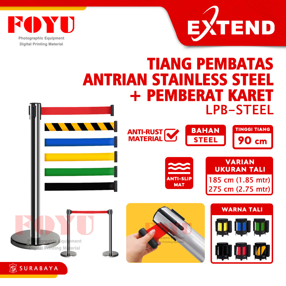 Jual EG86B Tiang Pembatas Antrian Antrean Pita Stainless Steel Queue ...