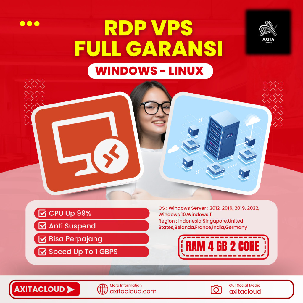 Jual RDP VPS 2 CORE RAM 4 GB Murah Bulanan Full Admin Anti Suspend Bisa di Perpanjang BERGARANSI ...
