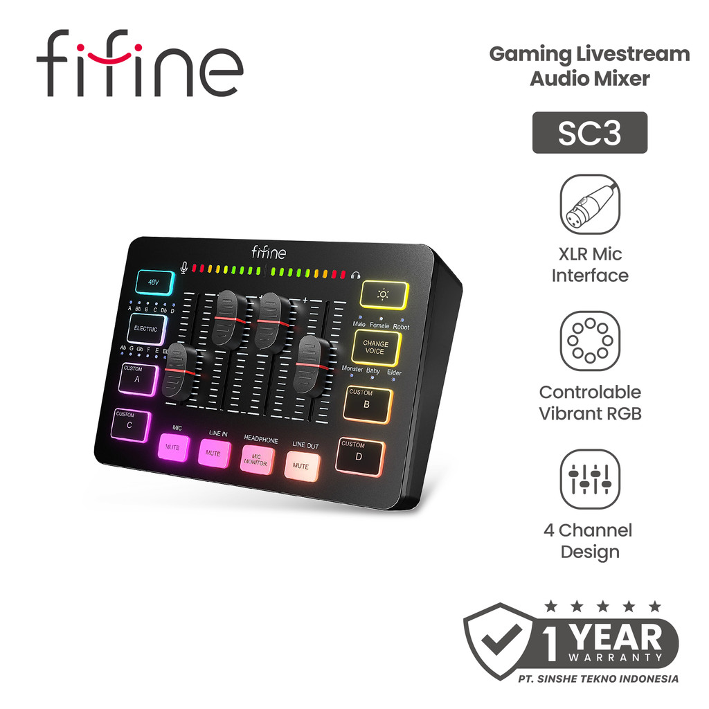 Jual Fifine Ampligame SC3 Audio Mixer Sound Card RGB for Gaming ...