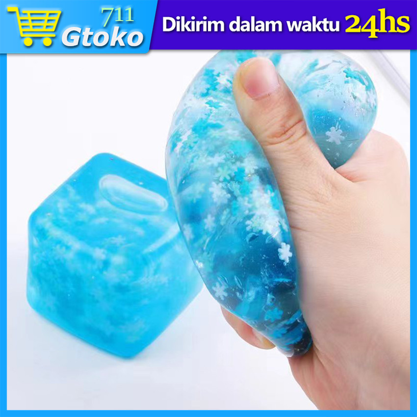 Jual Mainan Squishy Fidget Toys Biru Es Batu Ice Block Cube Transparan ...