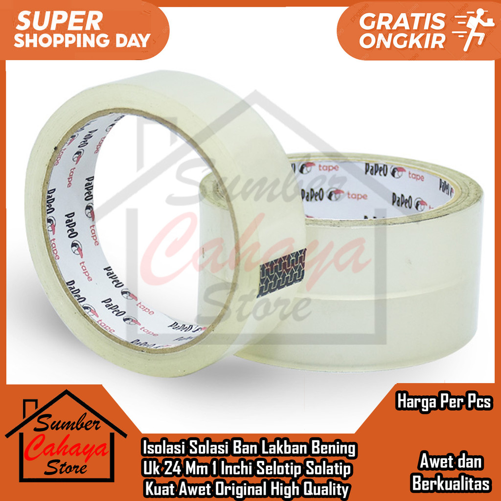 Jual Isolasi Solasi Selasi Ban Lakban Bening Transparan Uk 24 Mm 1 ...