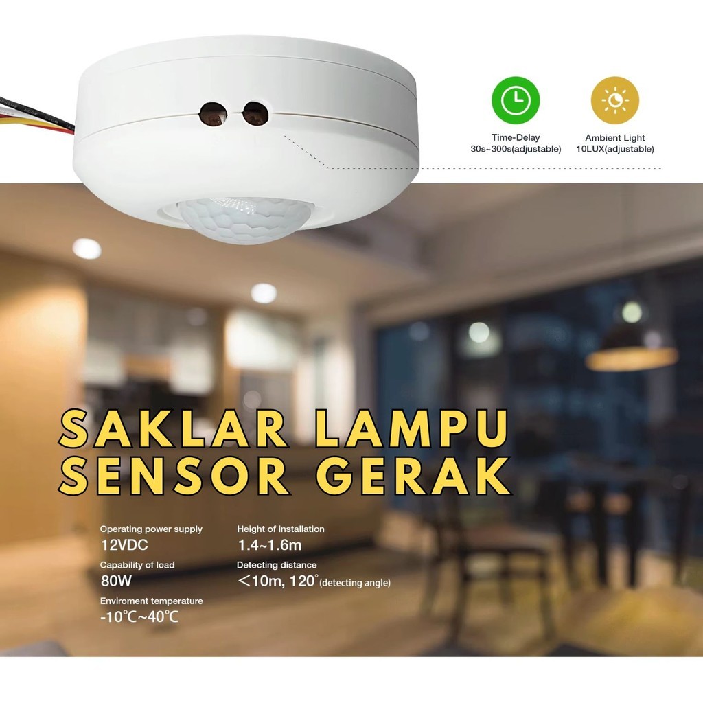 Jual Saklar Lampu Sensor Gerak PIR Switch Infrared Otomatis Motion ...
