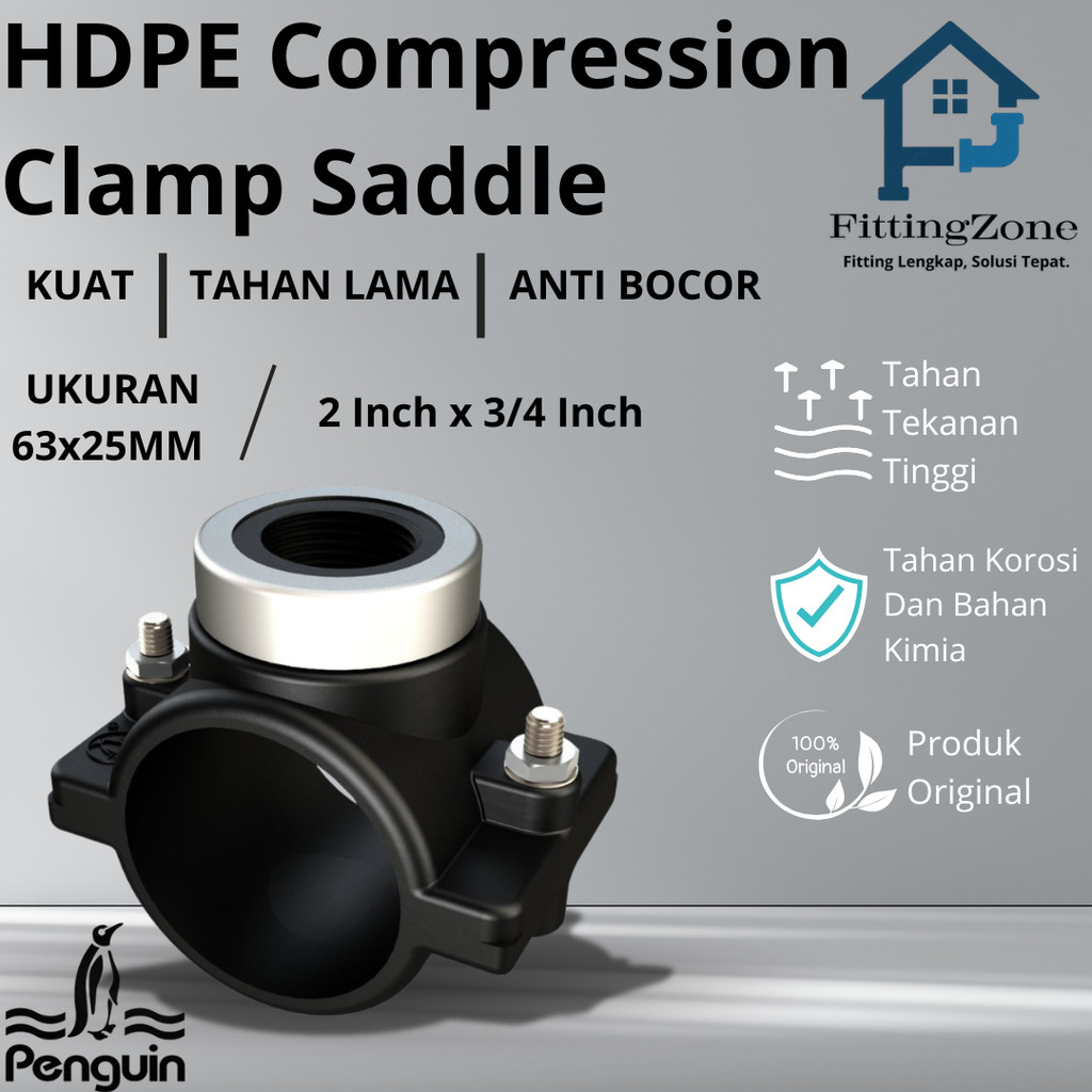 Jual Sambungan Pipa HDPE Clamp Saddle ukuran 2" x 3/4" inch atau 63mm x 25mm FITTING COMPRESSION ...