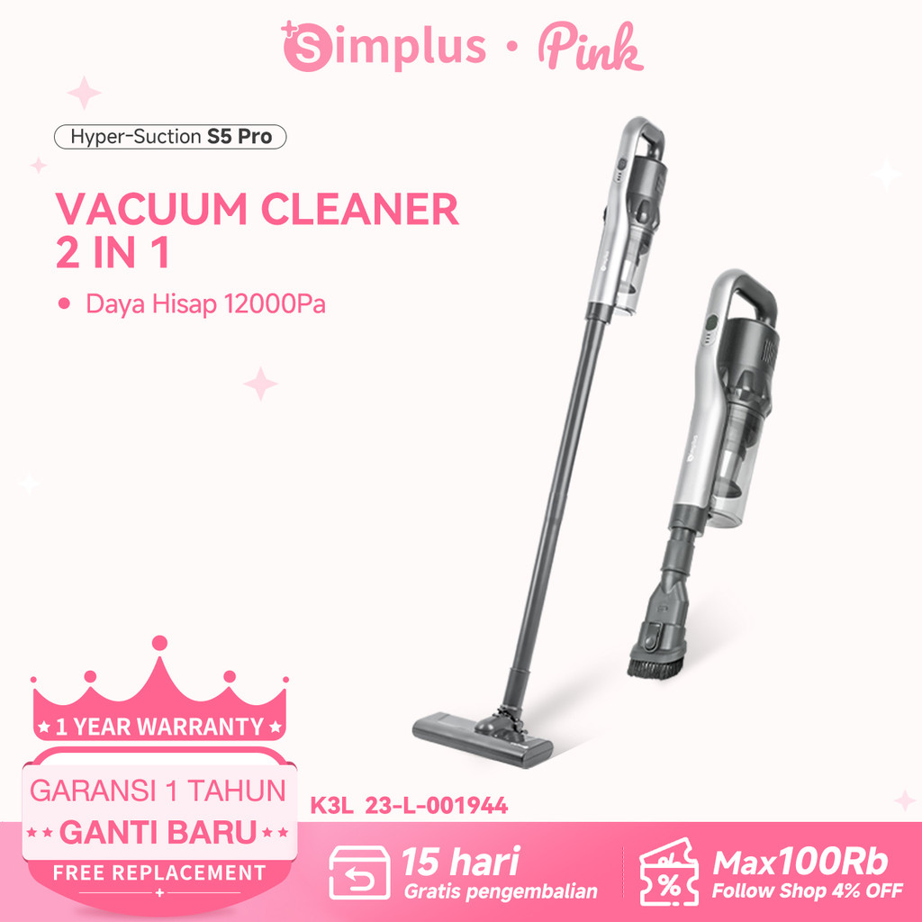 Jual Simplus Pink Penyedot Debu 3in1 Tanpa Kabel Vacuum Cleaner Daya Hisap Kuat 12000PA Sikat ...