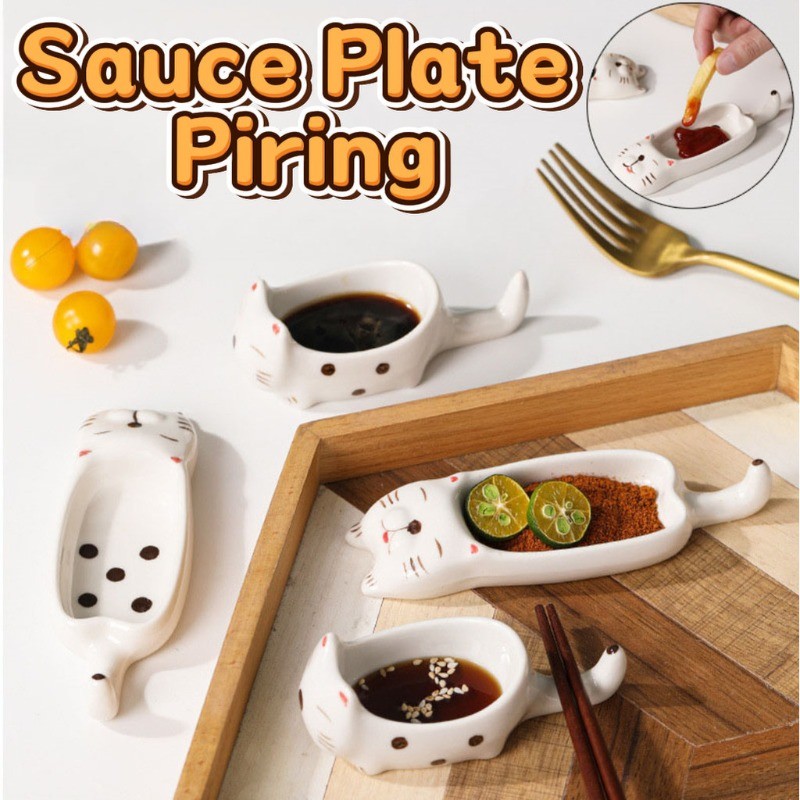 Jual Piring Saus Pola Kucing Keramik / Piring Keramik Bumbu Kucing Lucu ...
