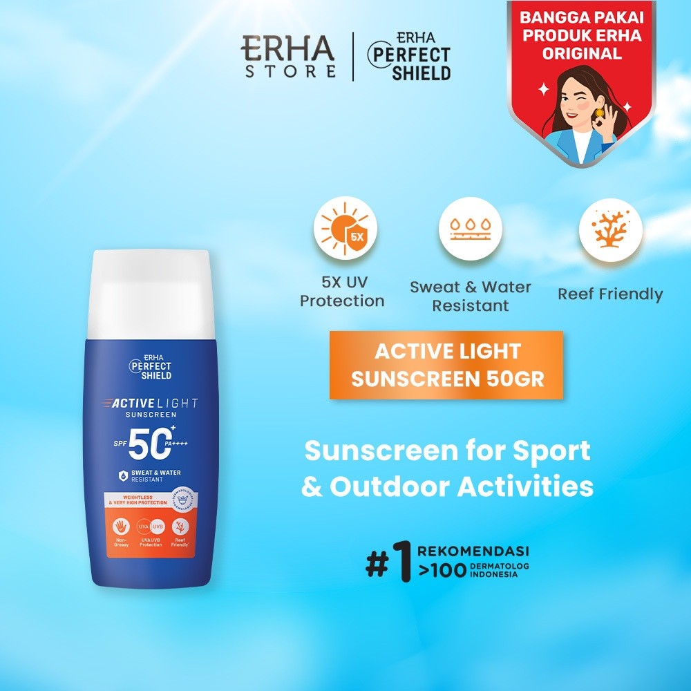 Jual ERHA Perfect Shield Active Light Sunscreen SPF 50+ PA++++ - Sport Suncscreen | Shopee Indonesia