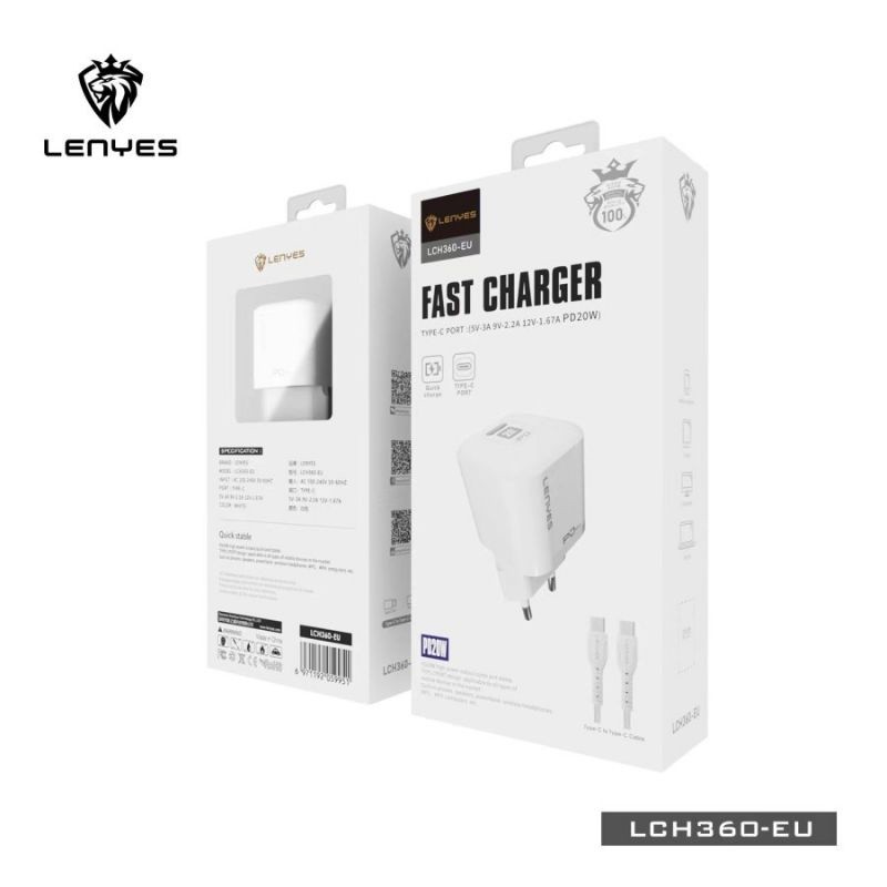 Jual Travel Charger TC LENYES LCH360 Power Delivery PD 20Watt Fast Charging Include Kabel Data ...