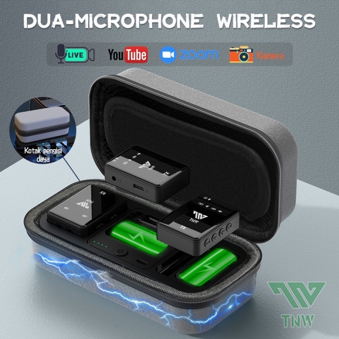Jual TNW-N11 Microphone Wireless Dual Mikrofon Clip on Mic hp Live ...