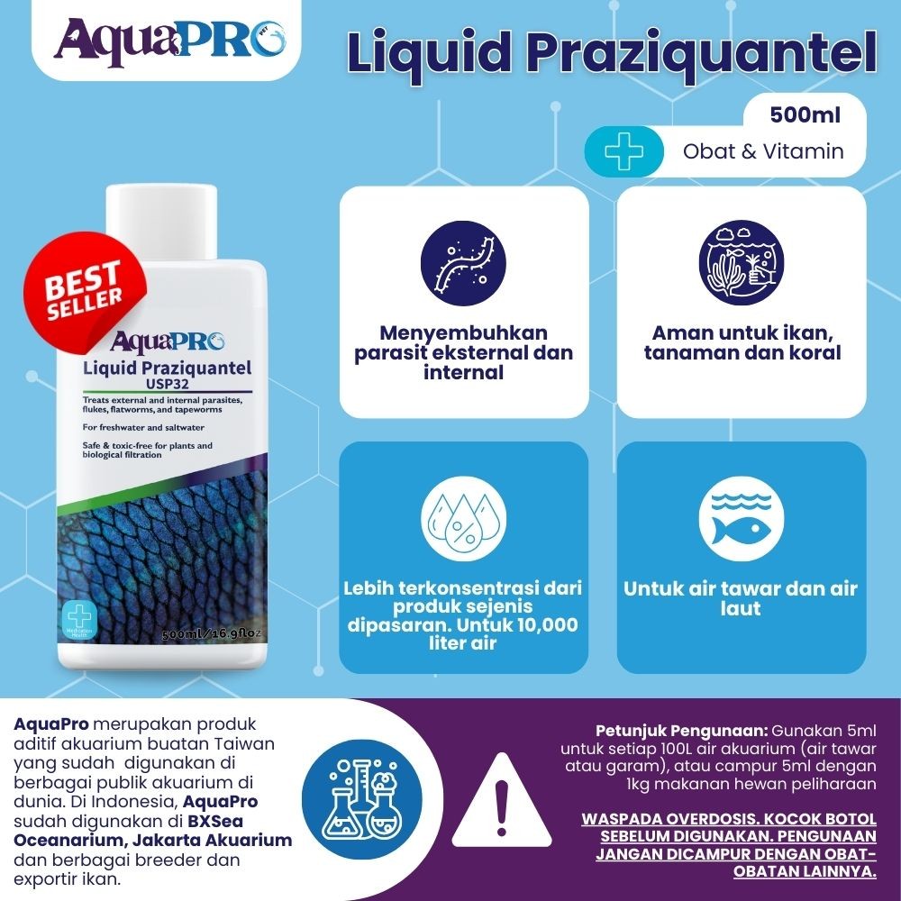 Jual AquaPro Liquid Praziquantel USP32 500ml Obat Ikan | Shopee Indonesia