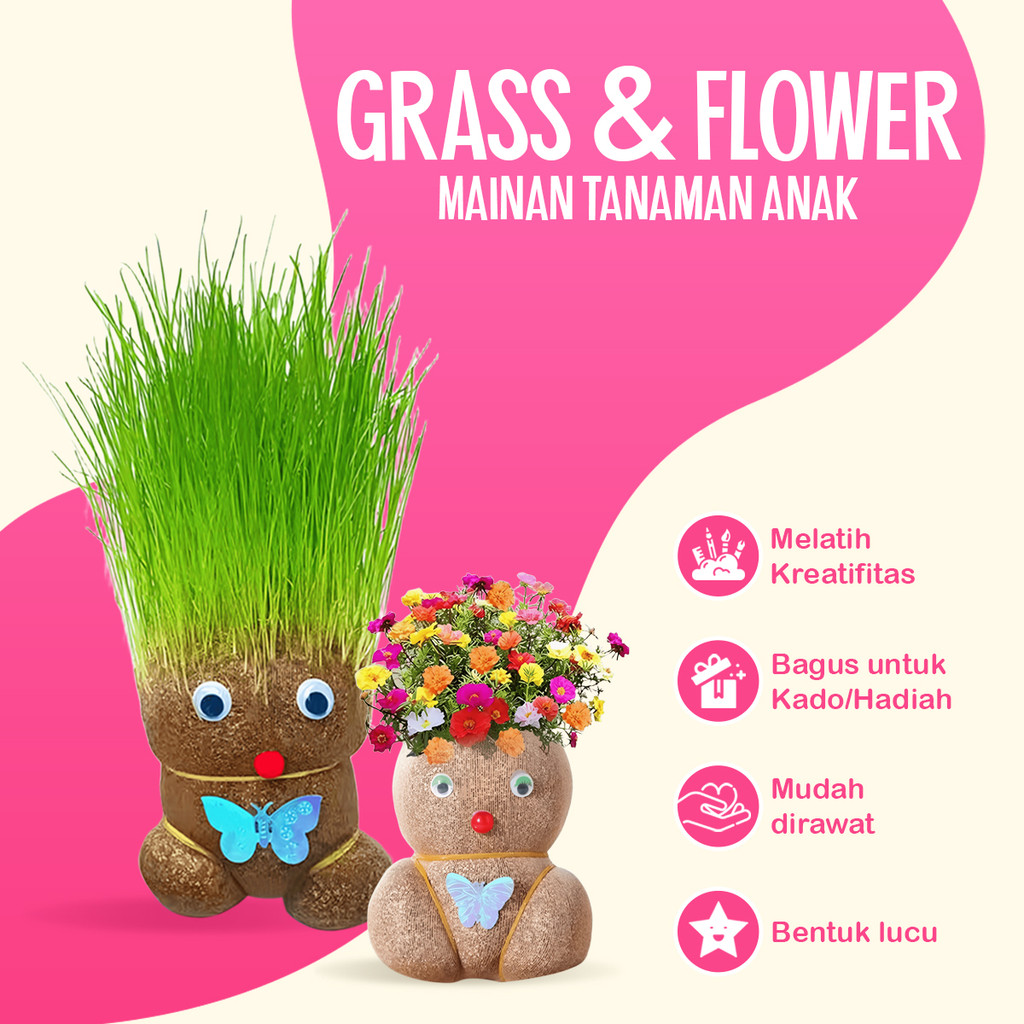 Jual Boneka Rumput Kepala Dekorasi Meja Mainan Boneka Rumput Flower ...