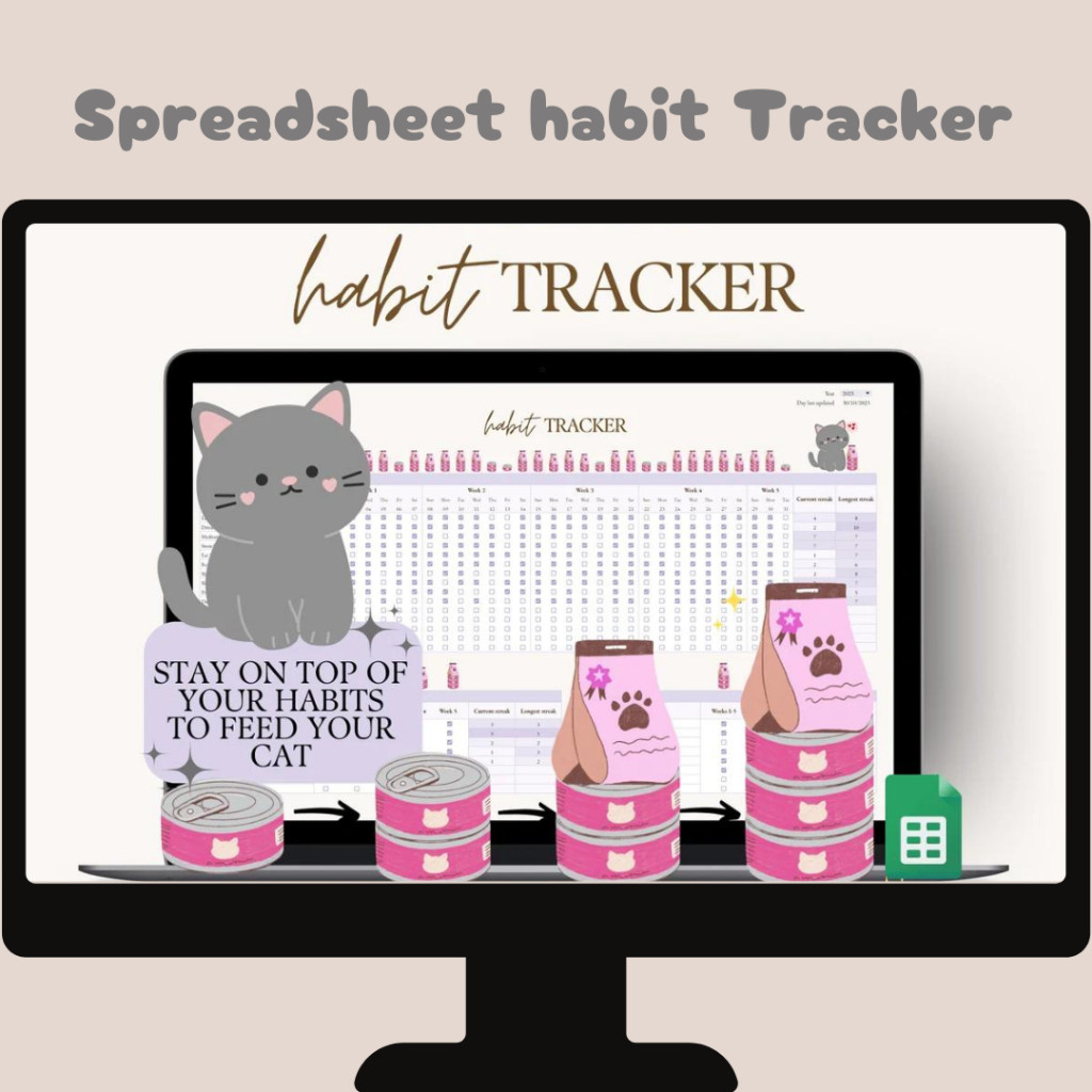 Jual Annual Monthly Daily Habit Tracker for Google Spreadsheet --- Cutie Cat Habbit Tracker ...