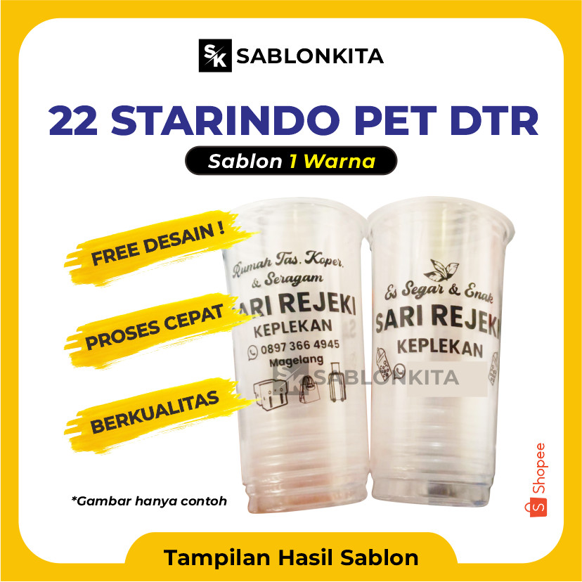 Jual NO COD [[ SABLON CUP PET CUSTOM ]] DATAR 22 OZ STARINDO 14 gr ...