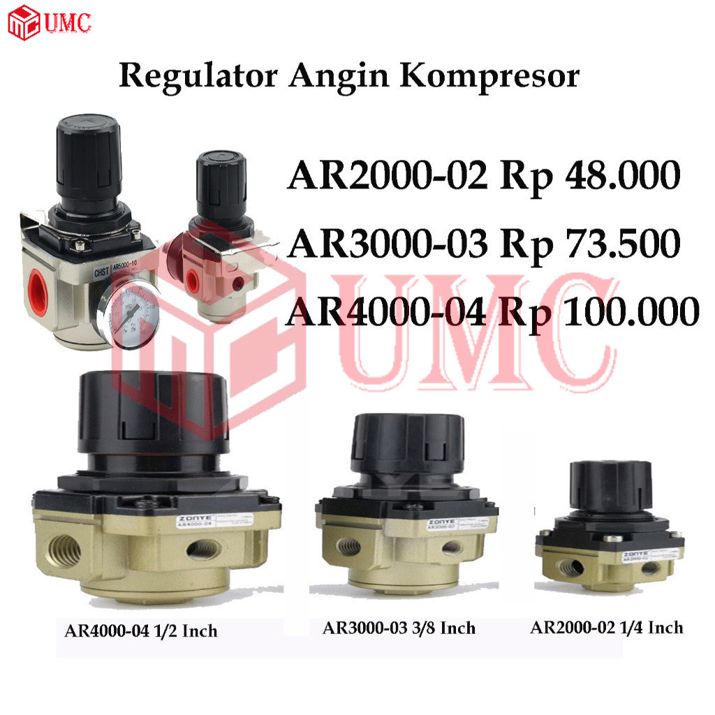 Jual Regulator Pengatur Tekanan Angin Kompresor AR2000-02 AR3000-03 ...