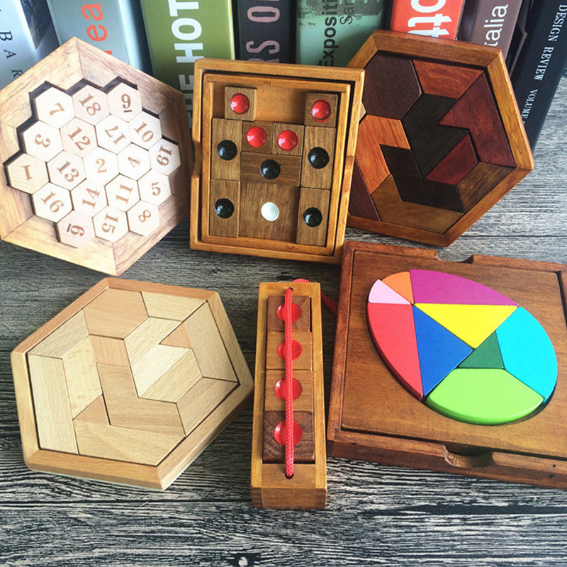 Jual Classic IQ 3D Wooden Puzzle Adults And Children Casse Tete Brain ...